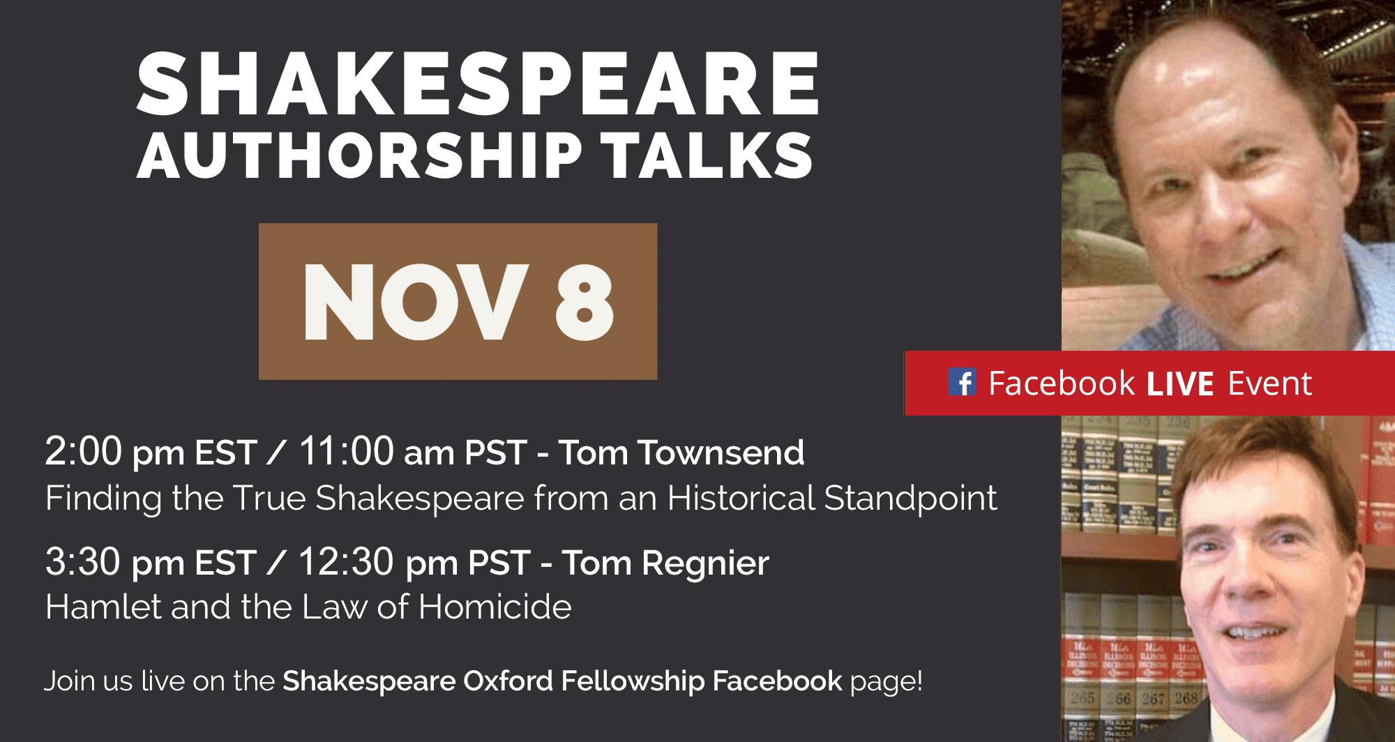 Live Authorship Talks on Shakespeare Authorship Mystery Day, November 8 ...